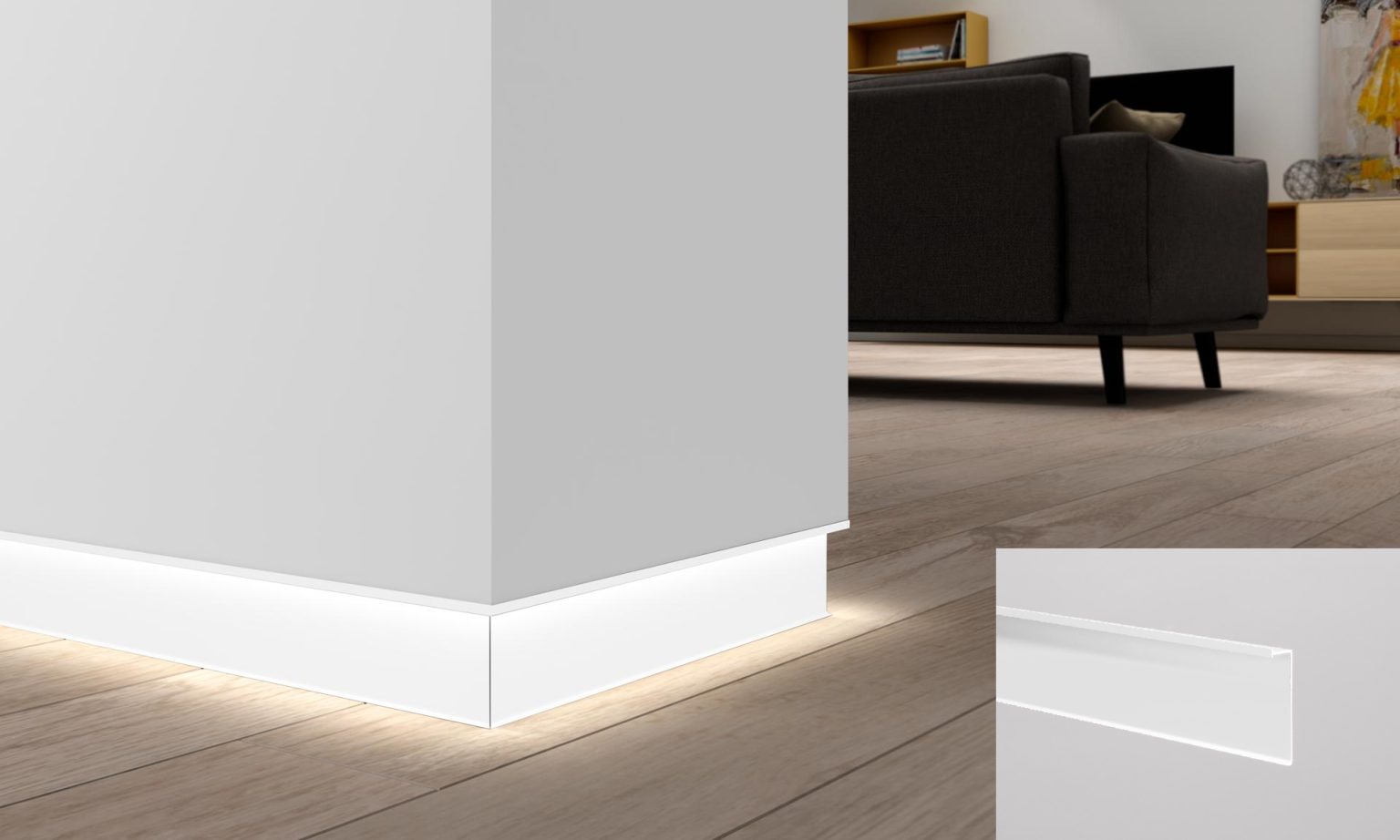 Plinta retrasa alba tip shadow gap cu led Novorodapie Eclipse Emac ...